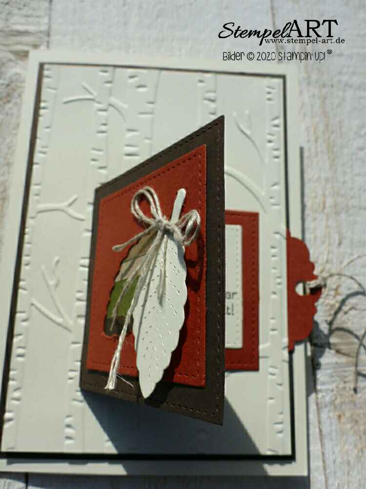 Eine herbstliche Pull Tab Flap Card mit bestickten Blättern… | StempelArt